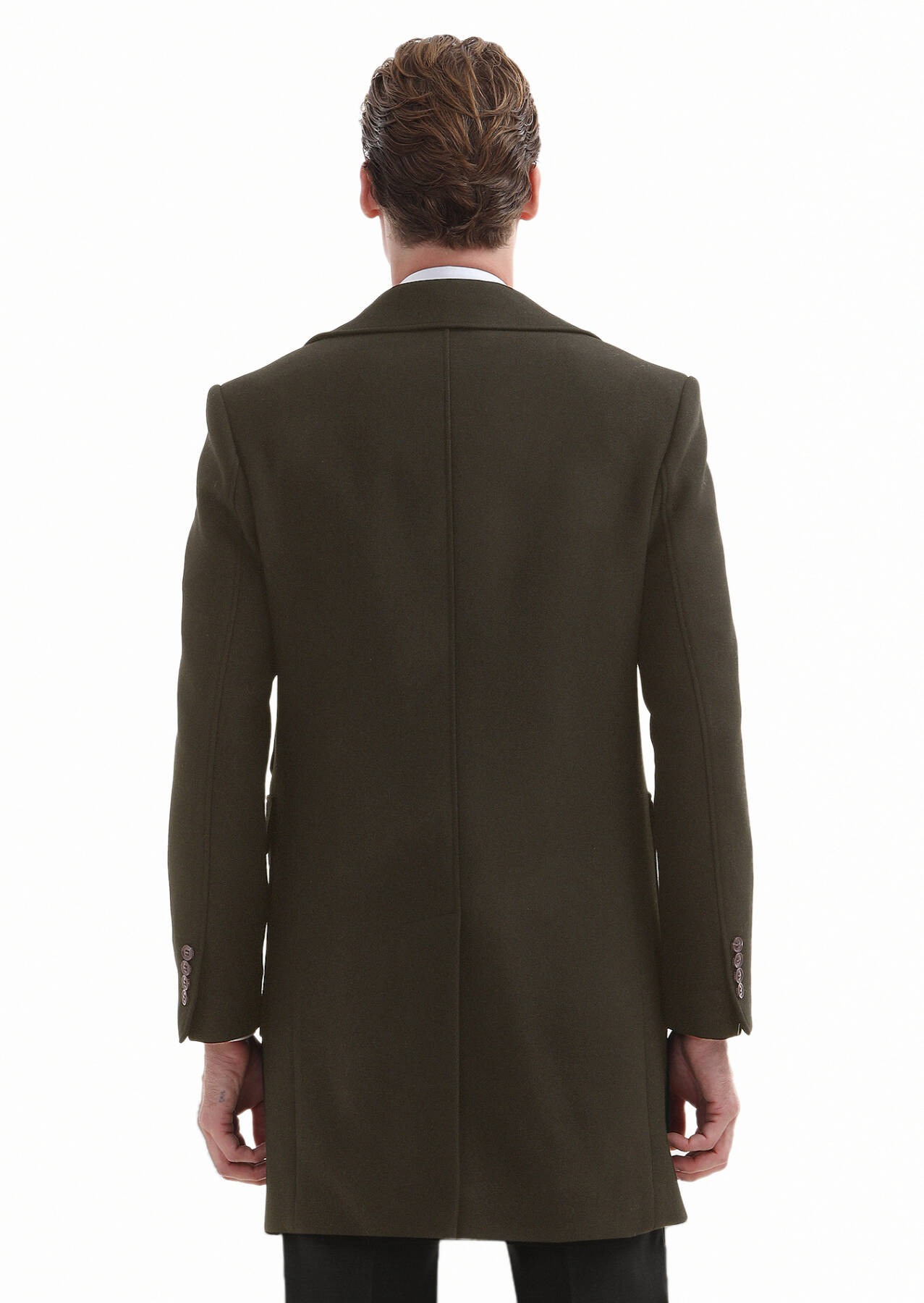 Khaki Regular Fit Double Breasted Collar Casual Weaving Overcoat